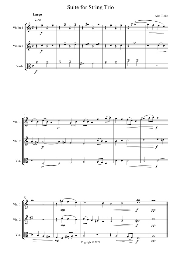 Suite for String Trio Sheet Music | Alex Tinlin | String Ensemble