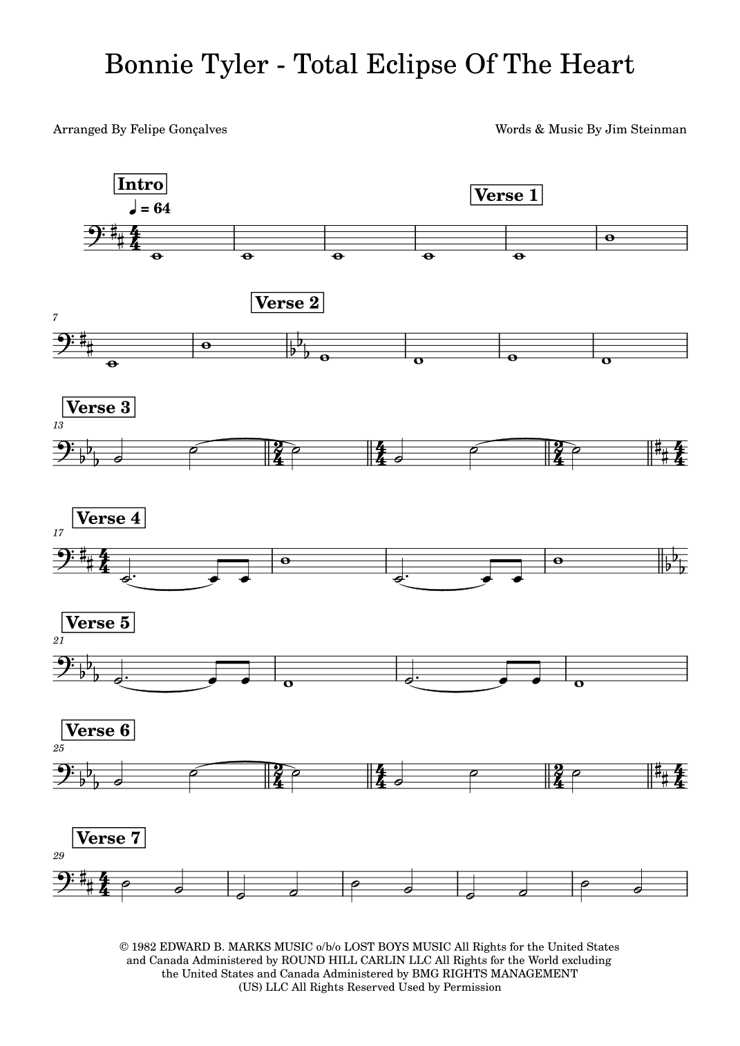 Total Eclipse Of The Heart (arr. Only Bass) by Bonnie Tyler Sheet Music for Instrumental Solo at ...