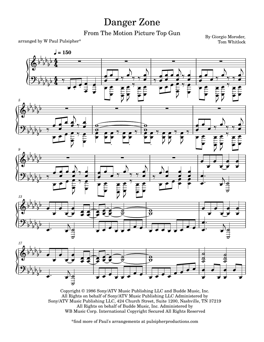 Danger Zone (arr. W Paul Pulsipher) by Kenny Loggins Sheet Music for ...