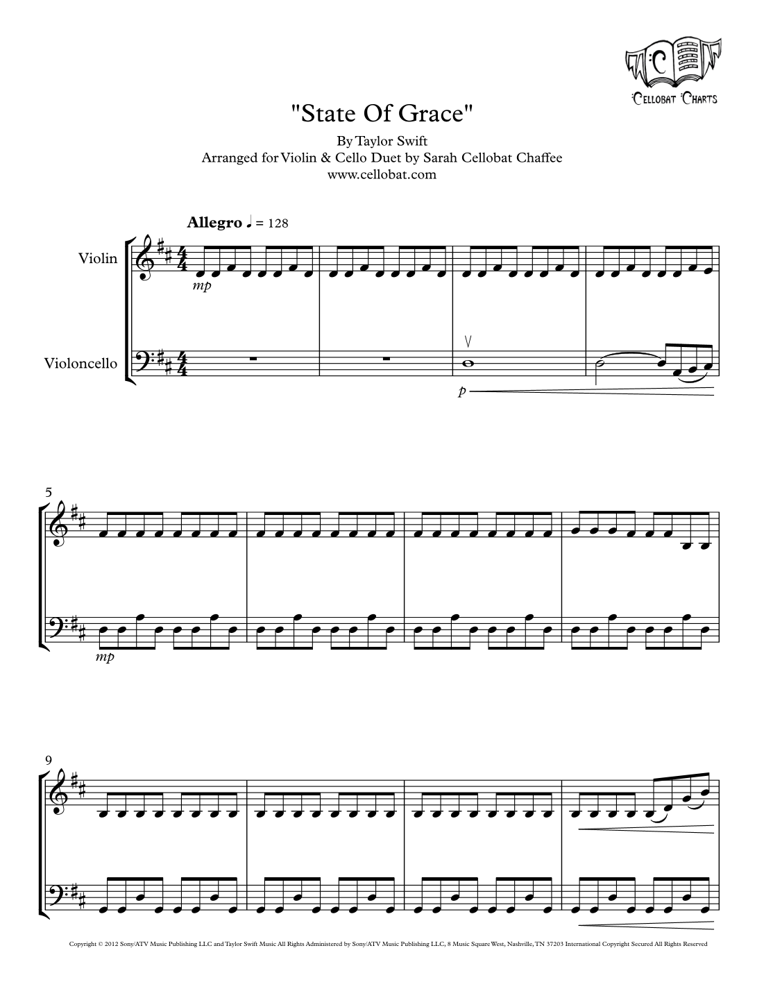 State Of Grace (arr. Sarah Cellobat Chaffee) by Taylor Swift Sheet ...