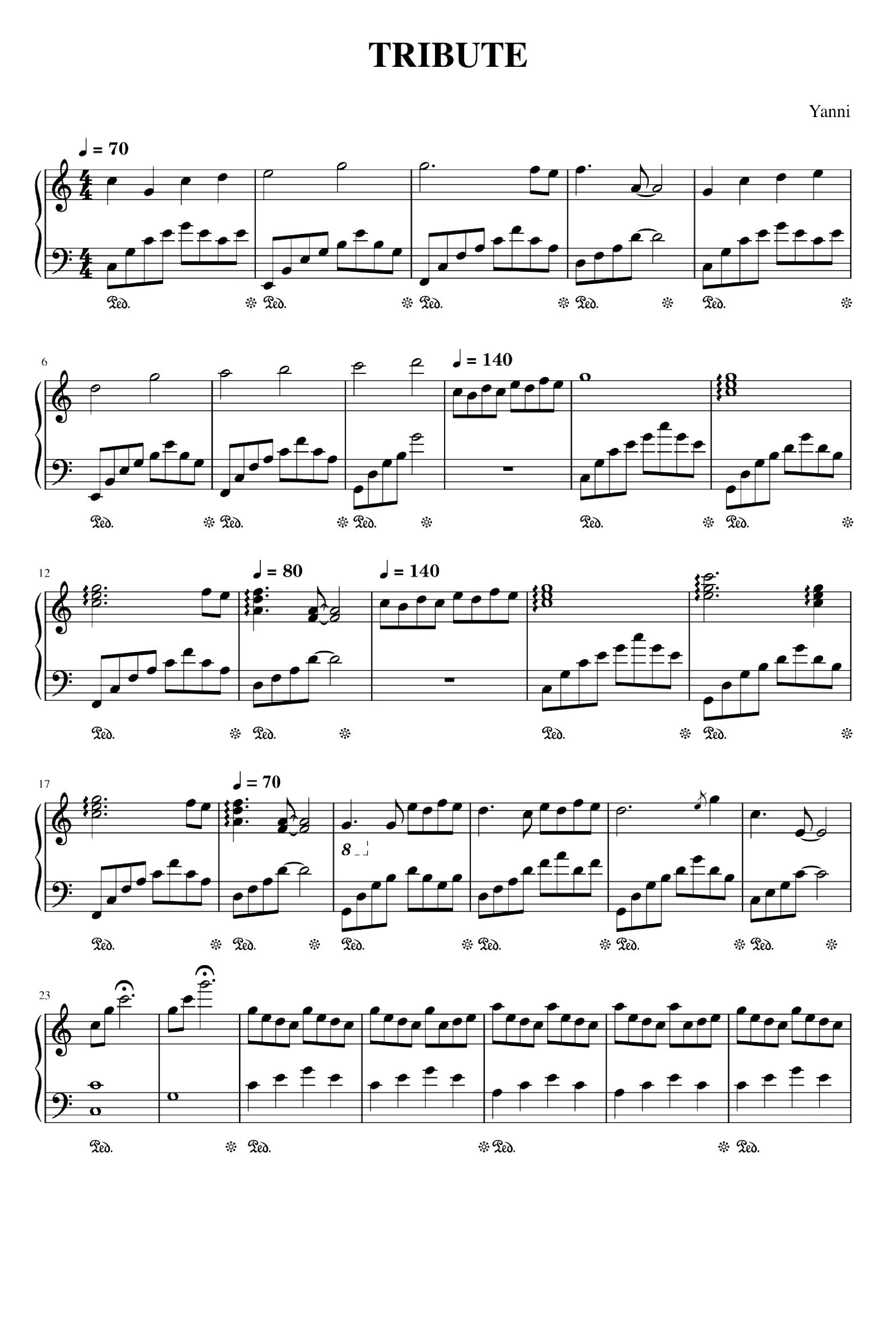 Tribute (arr. Yanni) by Yanni Sheet Music for Piano Solo at Sheet Music ...