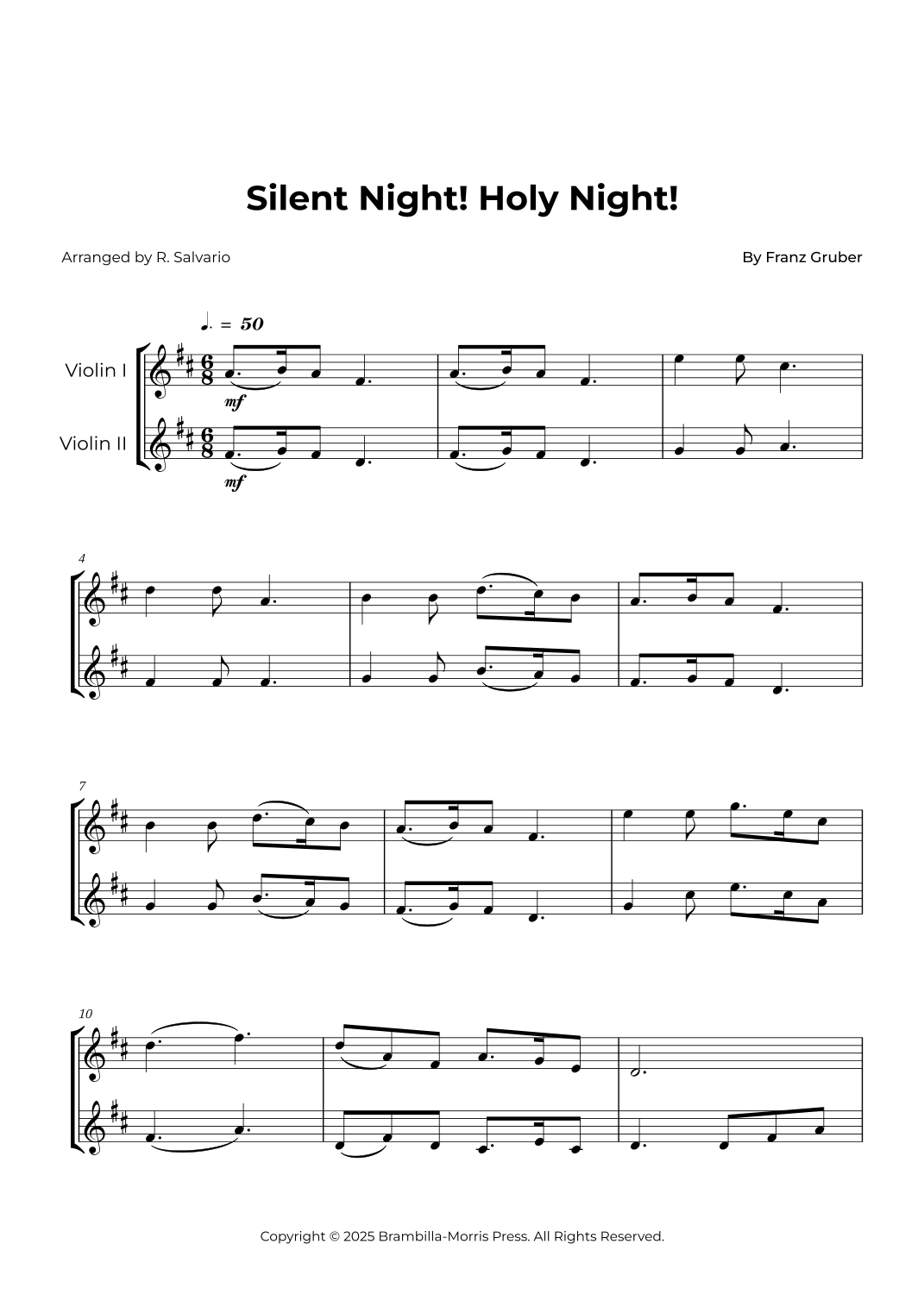 Silent Night! Holy Night! - Violin Duet (arr. R. Salvario) von Franz ...