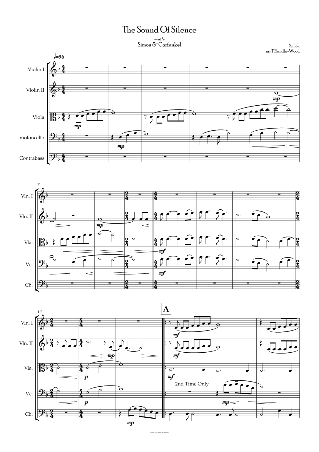 The Sound Of Silence (arr. Tom Rundle-Wood) by Simon & Garfunkel Sheet ...
