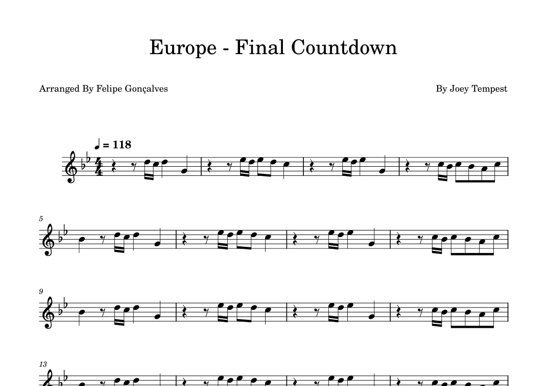 Final Countdown (arr. Felipe Gonçalves) by Europe Sheet Music for ...