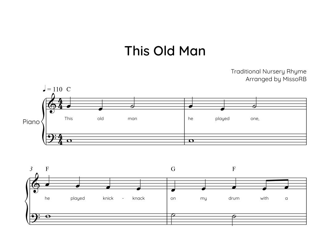 This Old Man - Piano in C With Chords & Lyric - Easy (arr. MissoRB) by ...