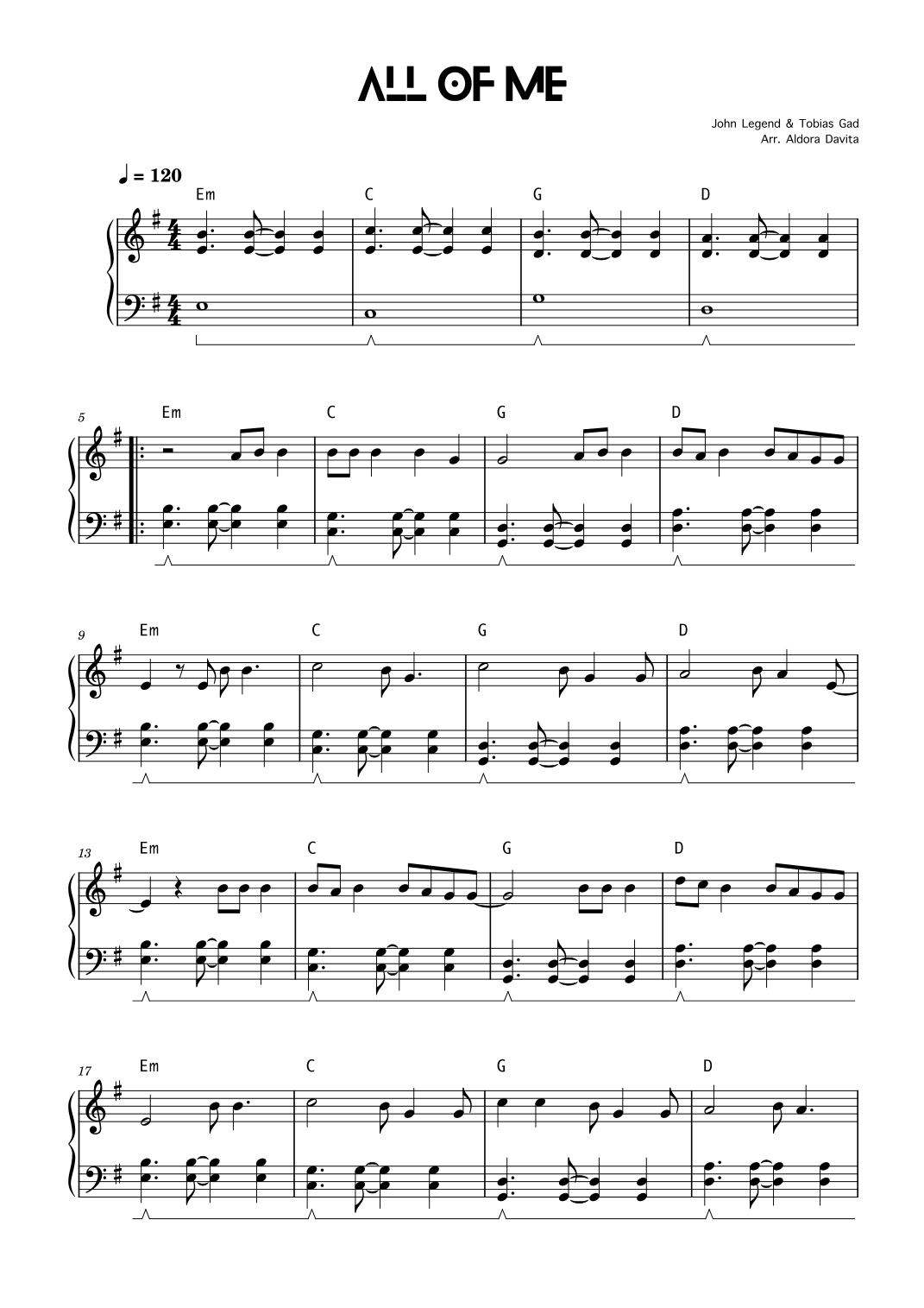 All Of Me (arr. Aldora Davita) by John Legend Sheet Music for Piano ...