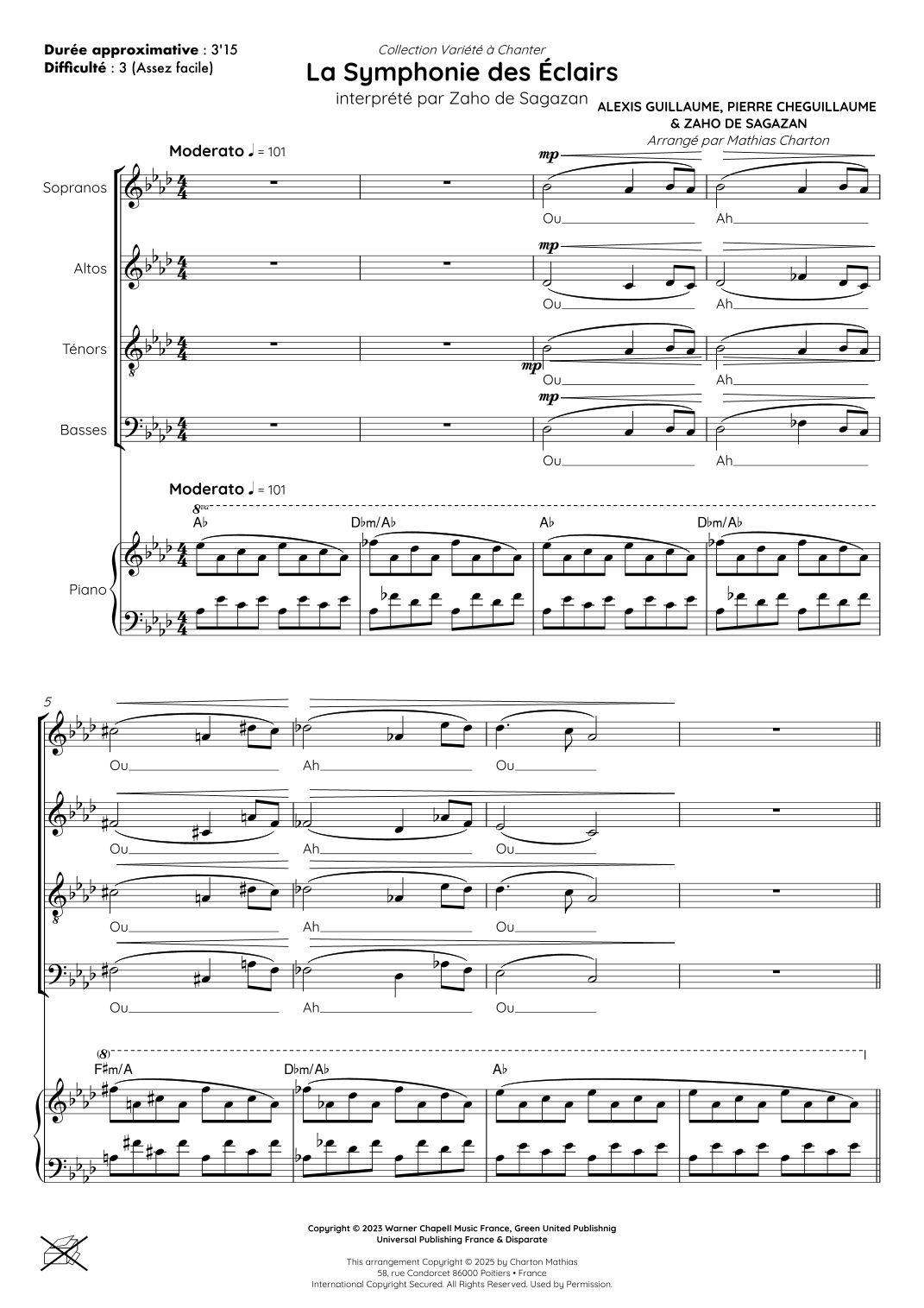 Symphonie Des Eclairs, La (arr. Mathias Charton) by Zaho De Sagazan Sheet Music for SATB Choir ...