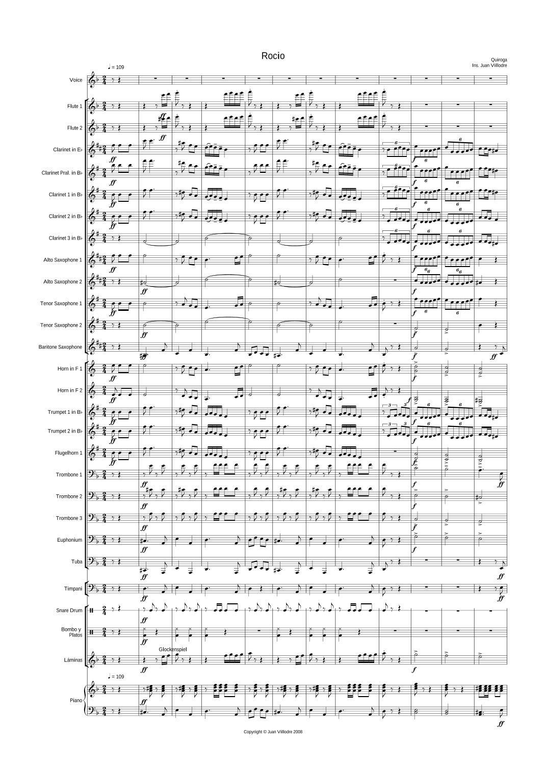 Rocio (arr. Juan Villodre) par Oscar Gabriel Cariola Partitions pour ...