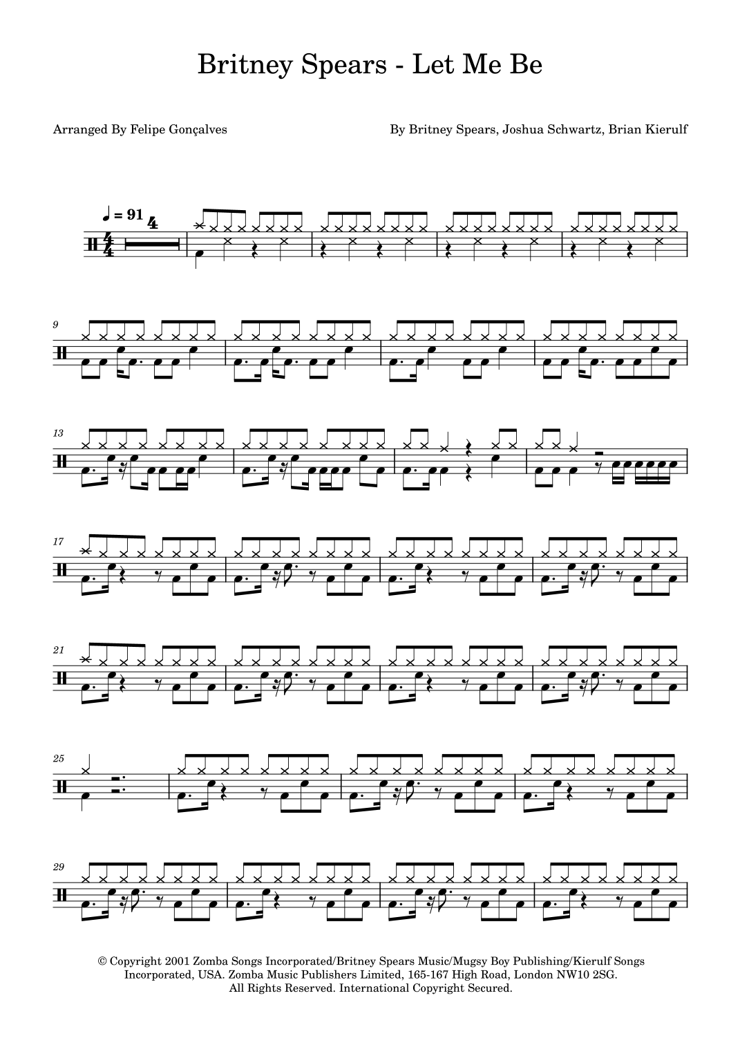 LET ME BE (ARR. THE NINJA) POR BRITNEY SPEARS PARTITURAS PARA TAMBORES ...