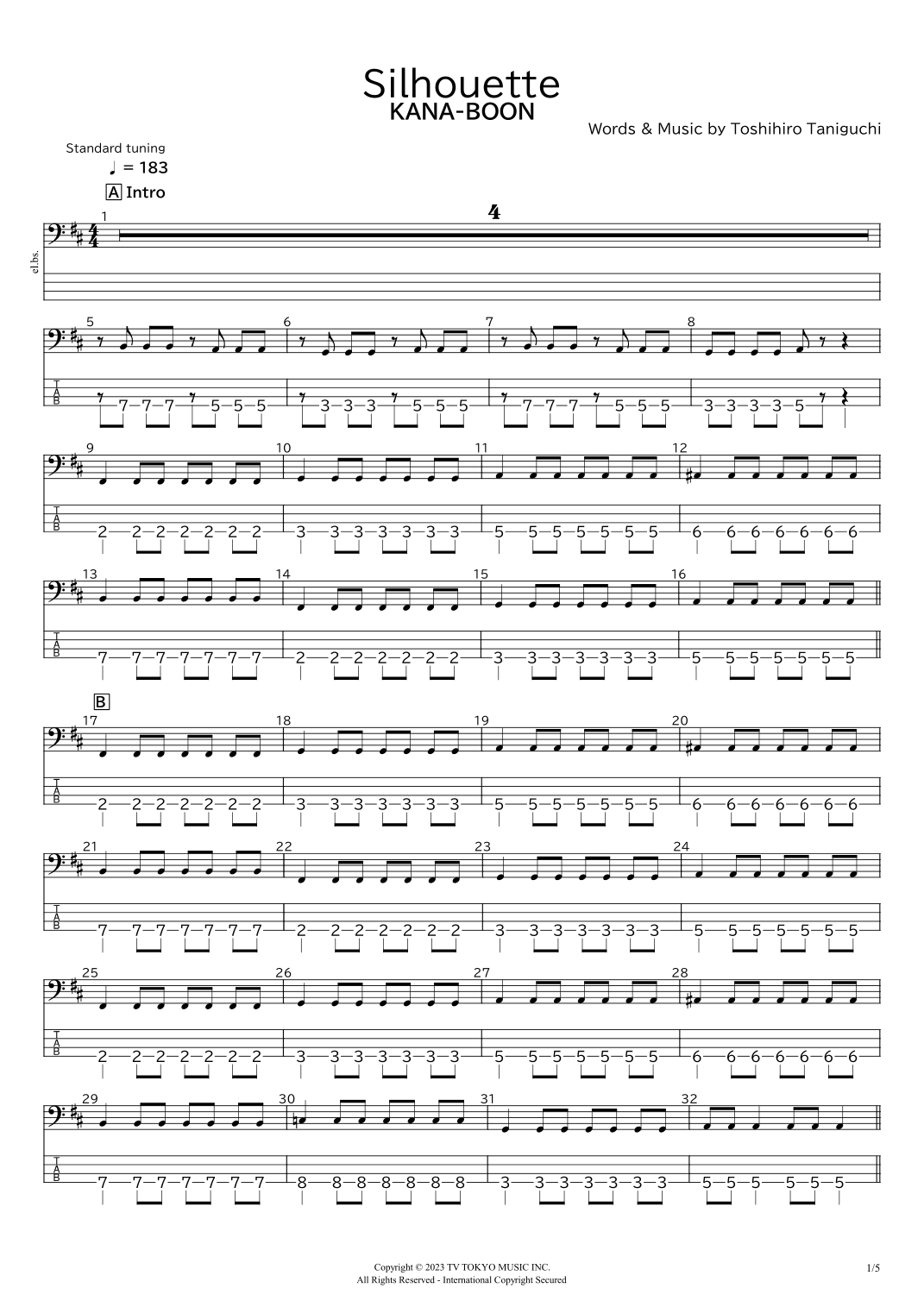 Silhouette (arr. bassscore.masspro) par KANA-BOON Partitions pour ...