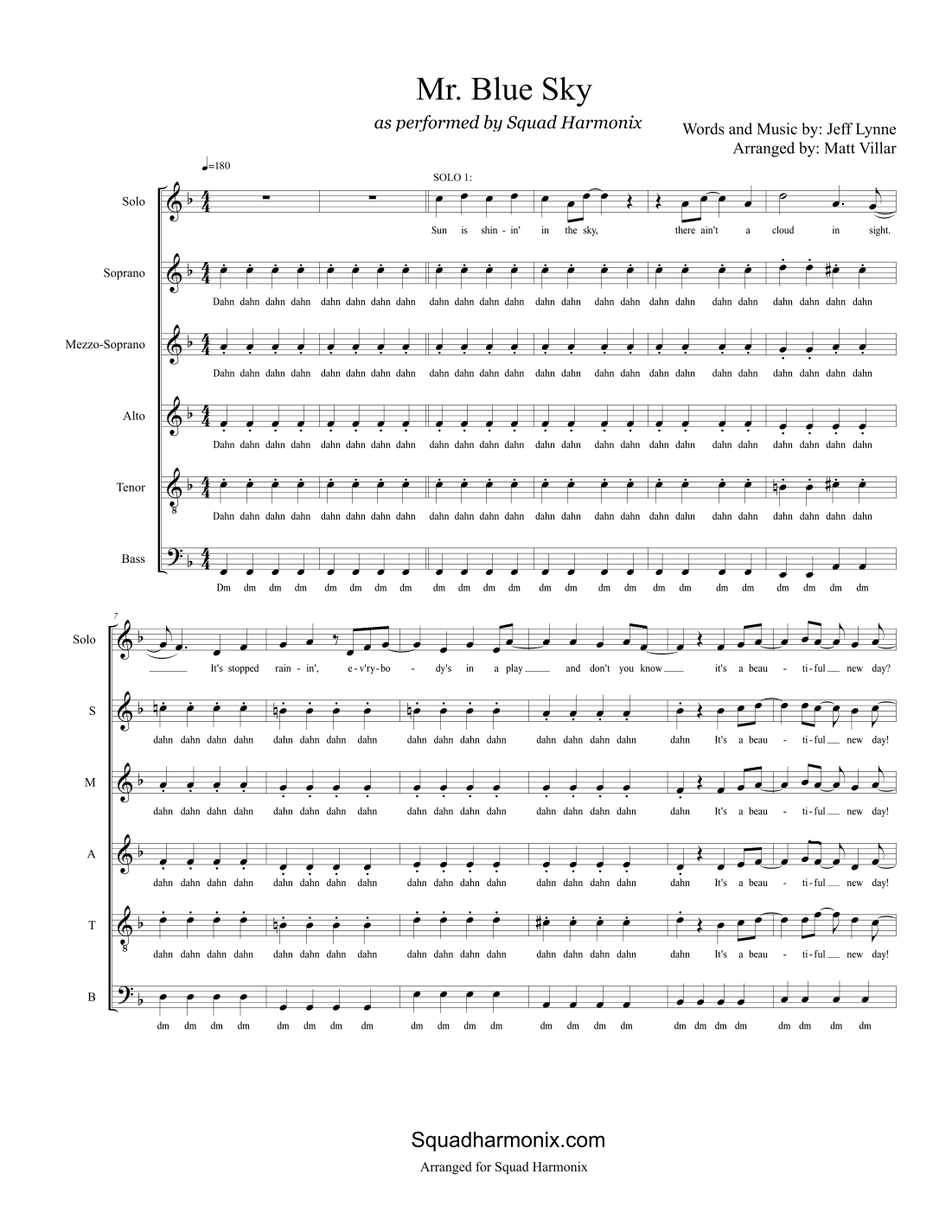 Mr. Blue Sky (arr. Matt Villar) by Electric Light Orchestra Sheet Music ...