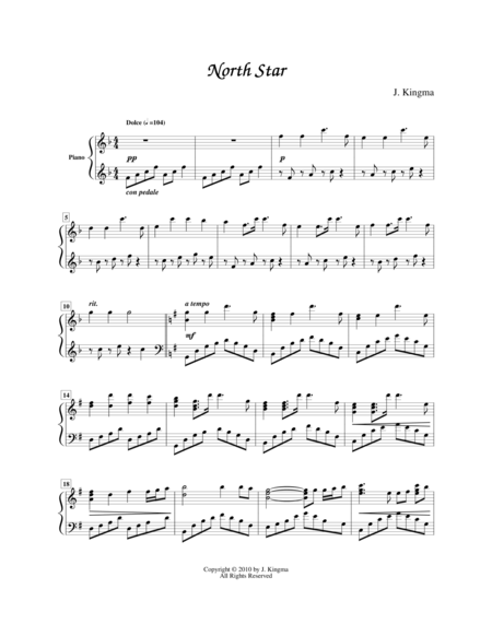 North Star by J. Kingma Sheet Music for Piano Solo at Sheet Music Direct