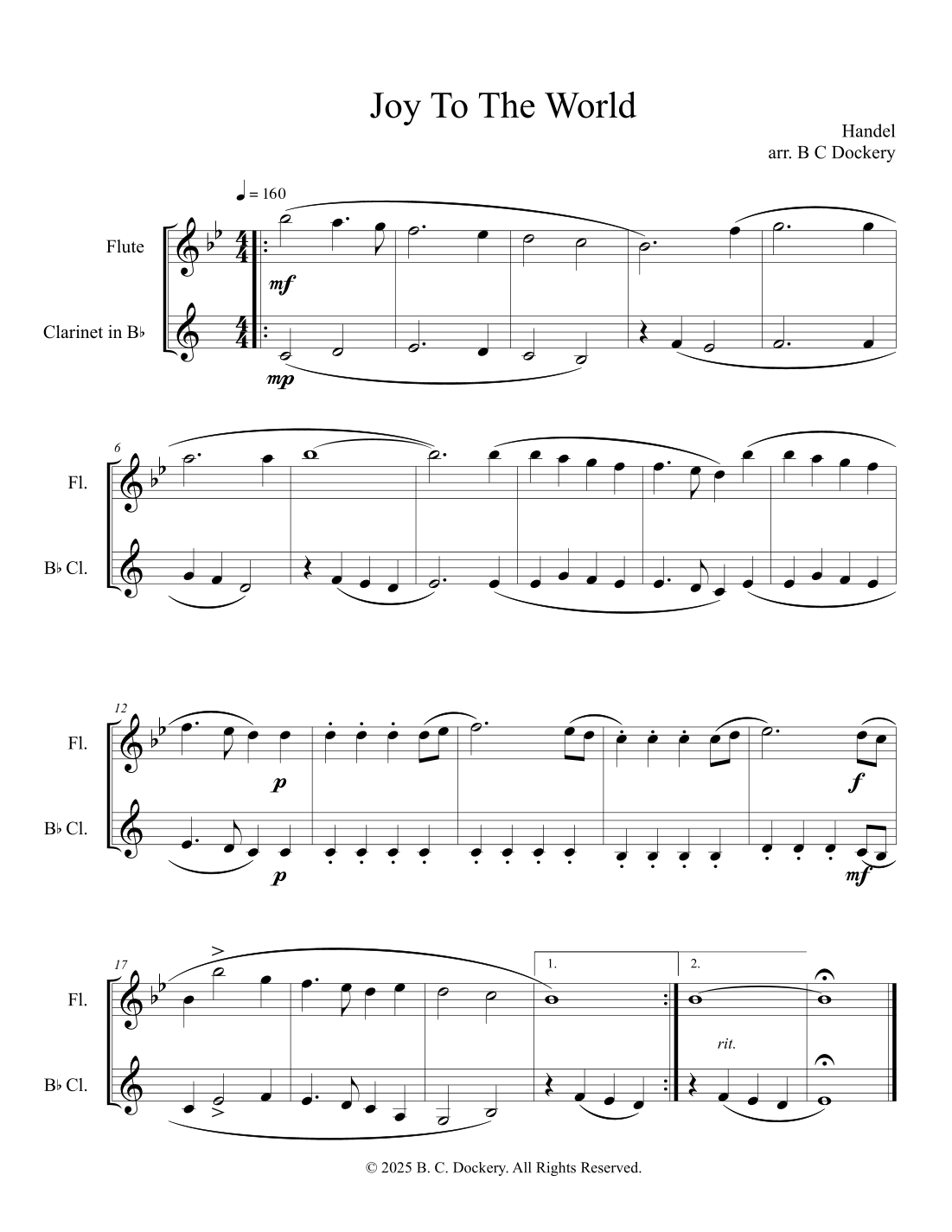 Joy to the World (Flute and Clarinet Duet) (arr. B. C. Dockery) by ...