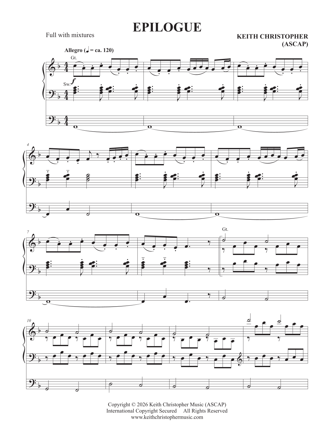 Epilogue by Keith Christopher Sheet Music for Organ at Sheet Music Direct