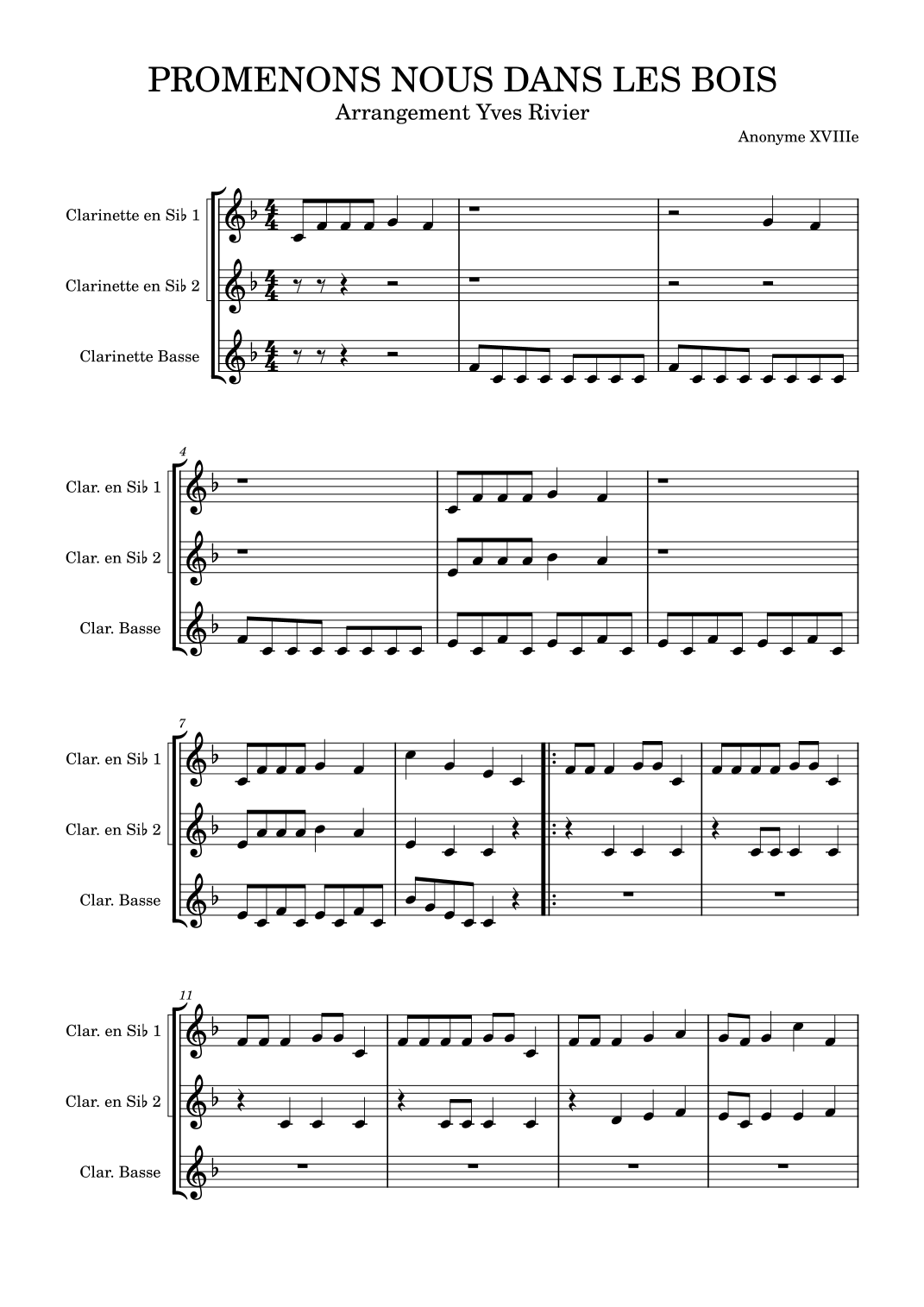 PROMENONS NOUS DANS LES BOIS (arr. Yves Rivier) by ANONYME XVIIIe Sheet ...