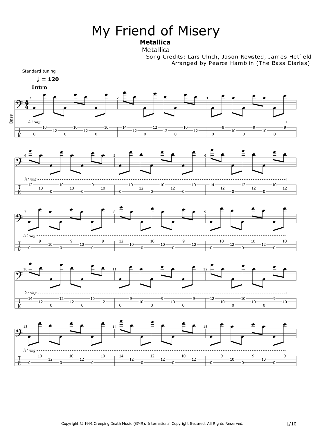 My Friend Of Misery (arr. The Bass Diaries) by Metallica Sheet Music ...