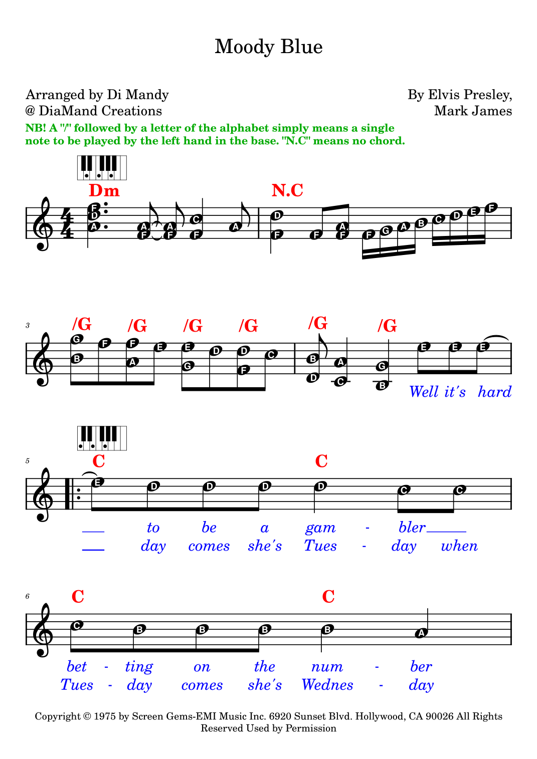 Moody Blue (arr. Dianne Mandy) par Elvis Presley Partitions pour Lead ...