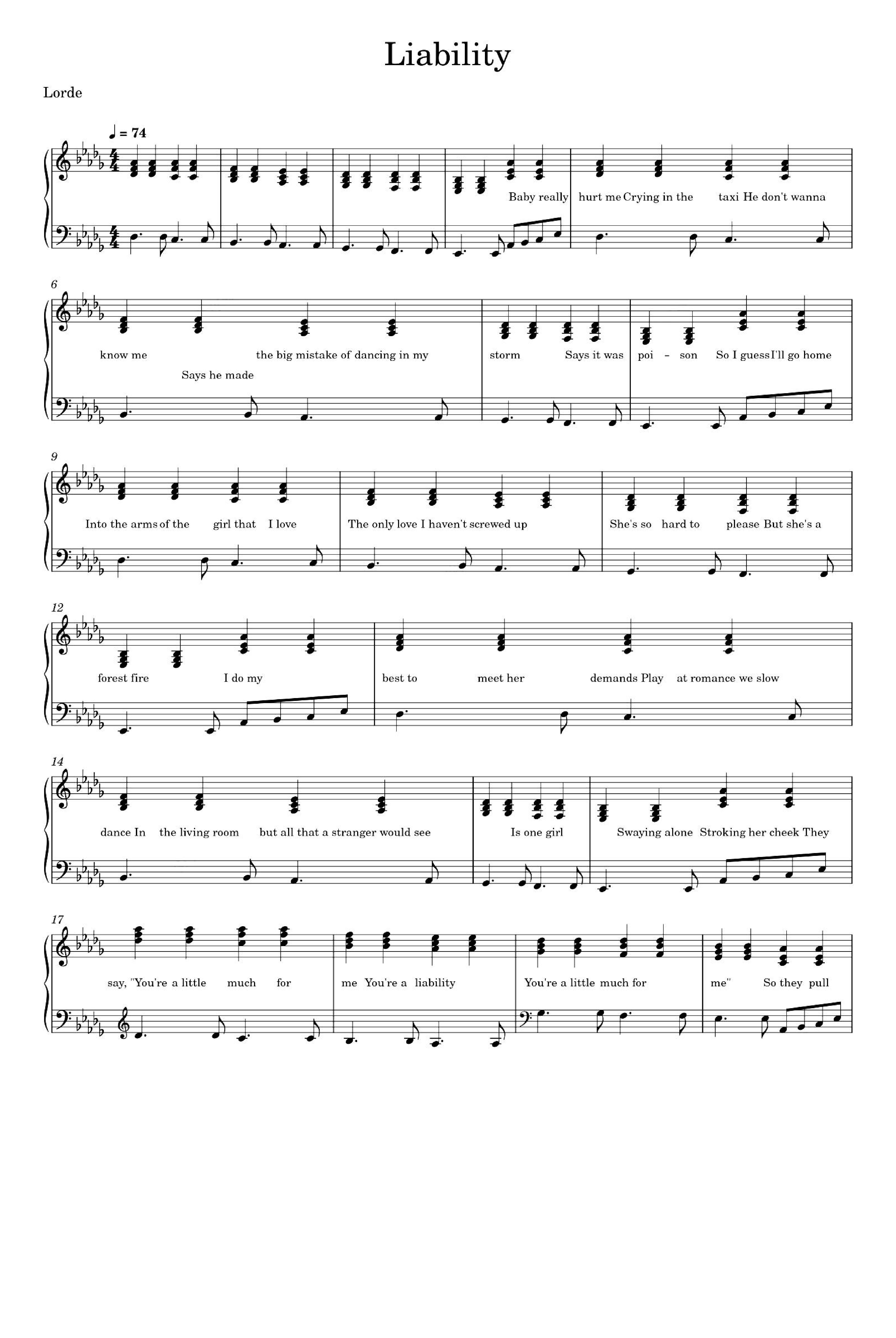 Liability by Lorde Sheet Music for Piano Solo at Sheet Music Direct