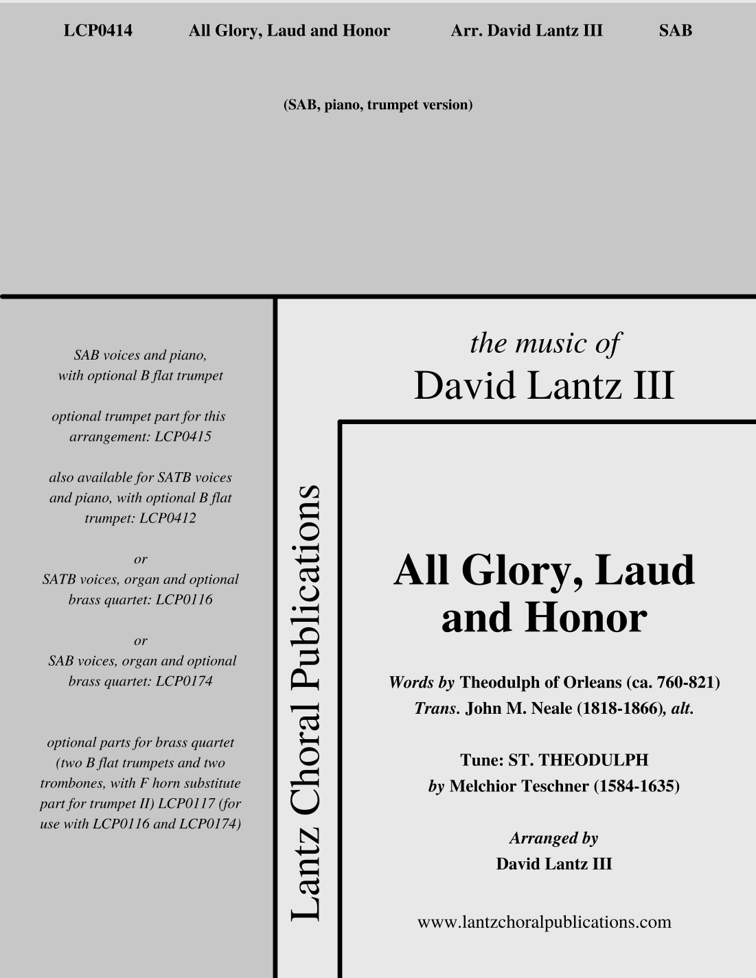 All Glory, Laud and Honor (arr. David Lantz III) by Melchoir Teschner ...