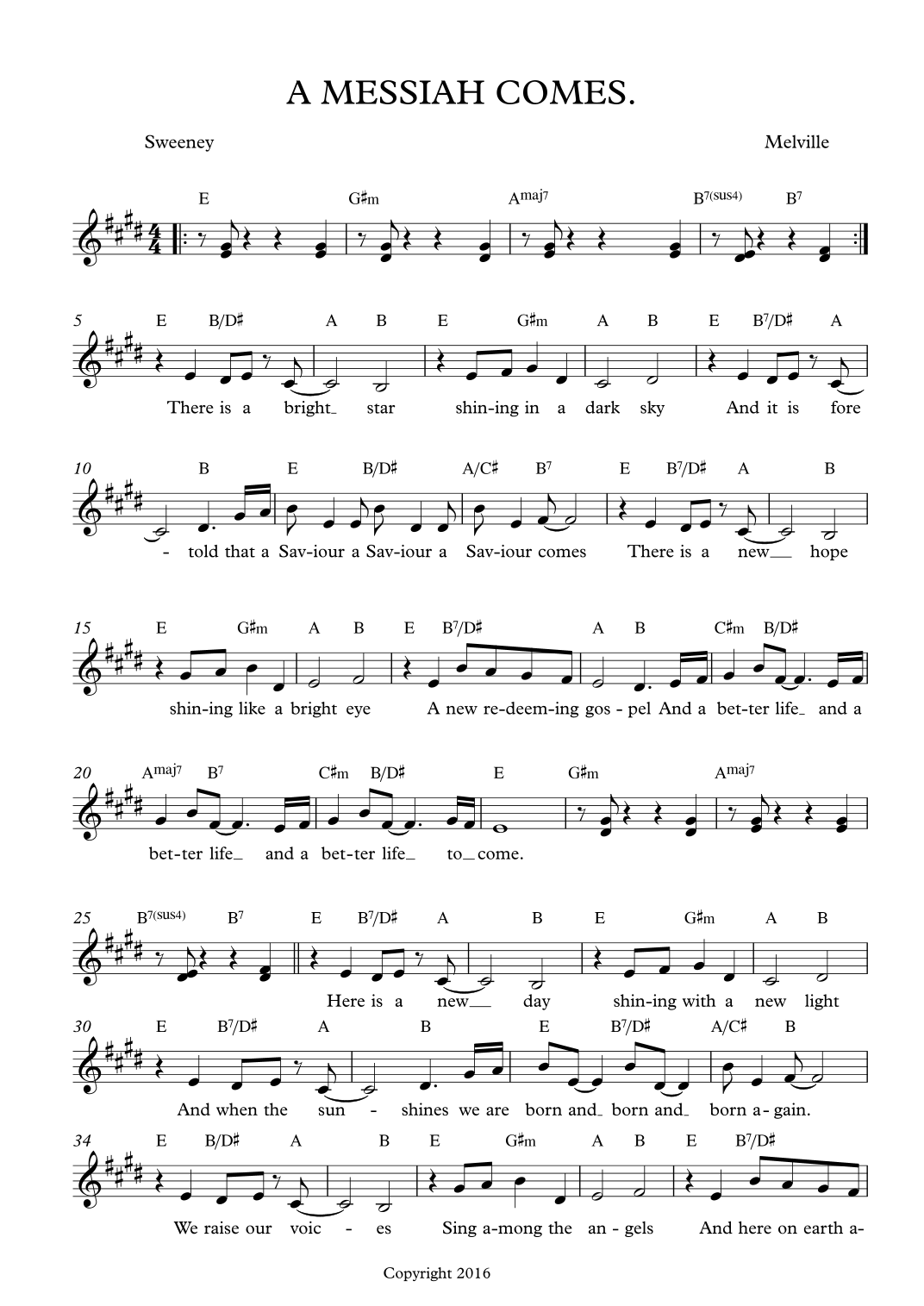 A MESSIAH COMES par Brian Melville & Morgan Sweeney (lyrics) Partitions ...