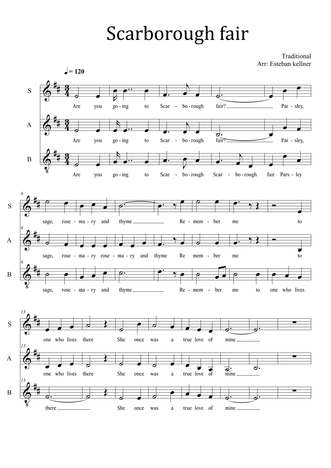 Scarborough Fair (arr. Esteban Kellner) by Simon and Garfunkel Sheet ...