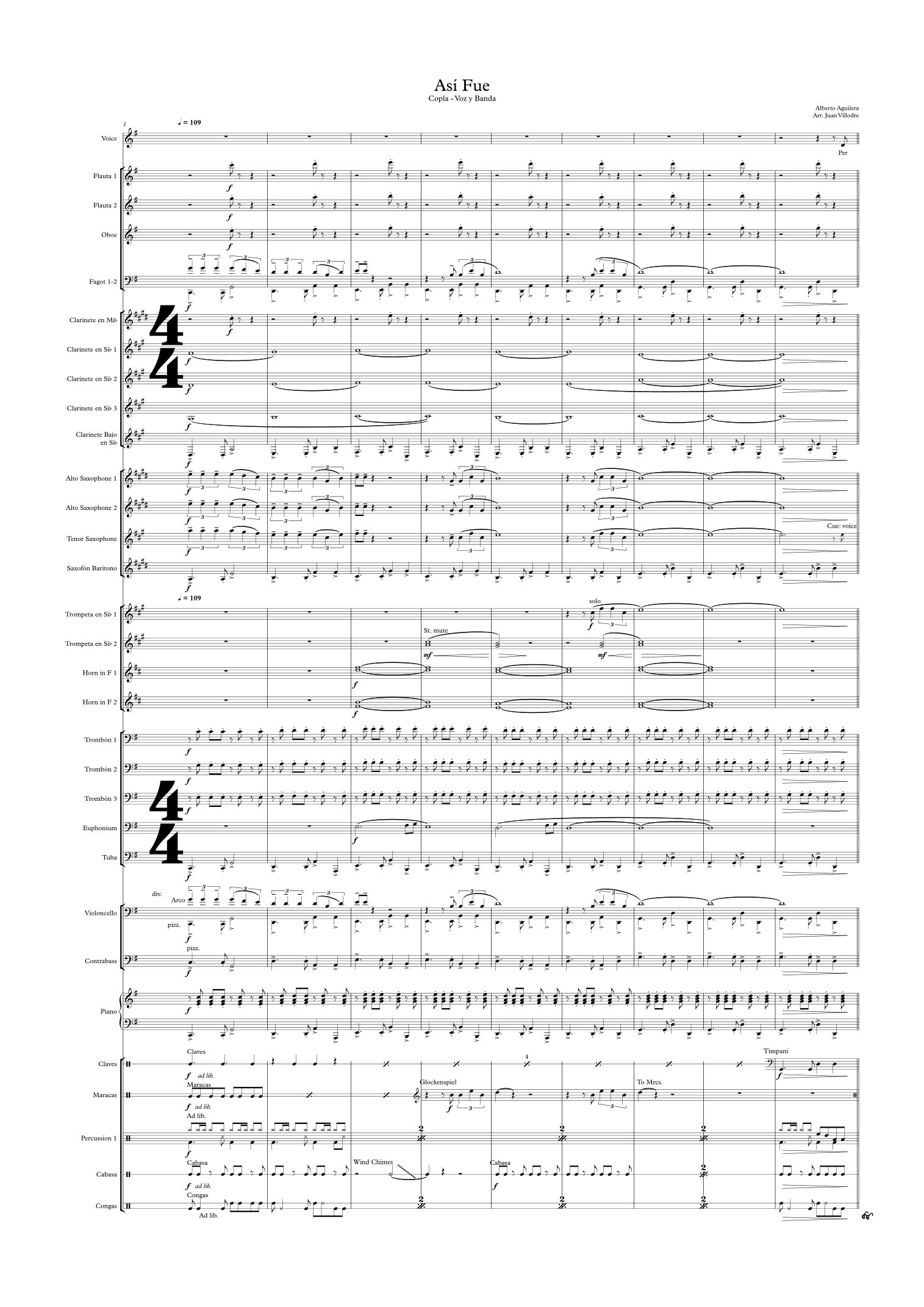 Asi Fue (arr. Juan Villodre) by Juan Gabriel Sheet Music for Concert ...