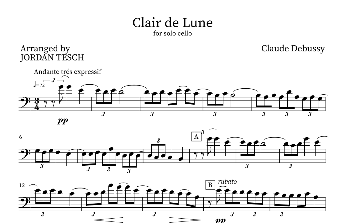 Clair de Lune (arr. Jordan Tesch) by Claude Debussy Sheet Music for ...