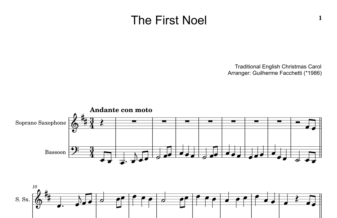 The First Noel - Arranged for S. Sax. and Bassoon. (arr. Guilherme ...
