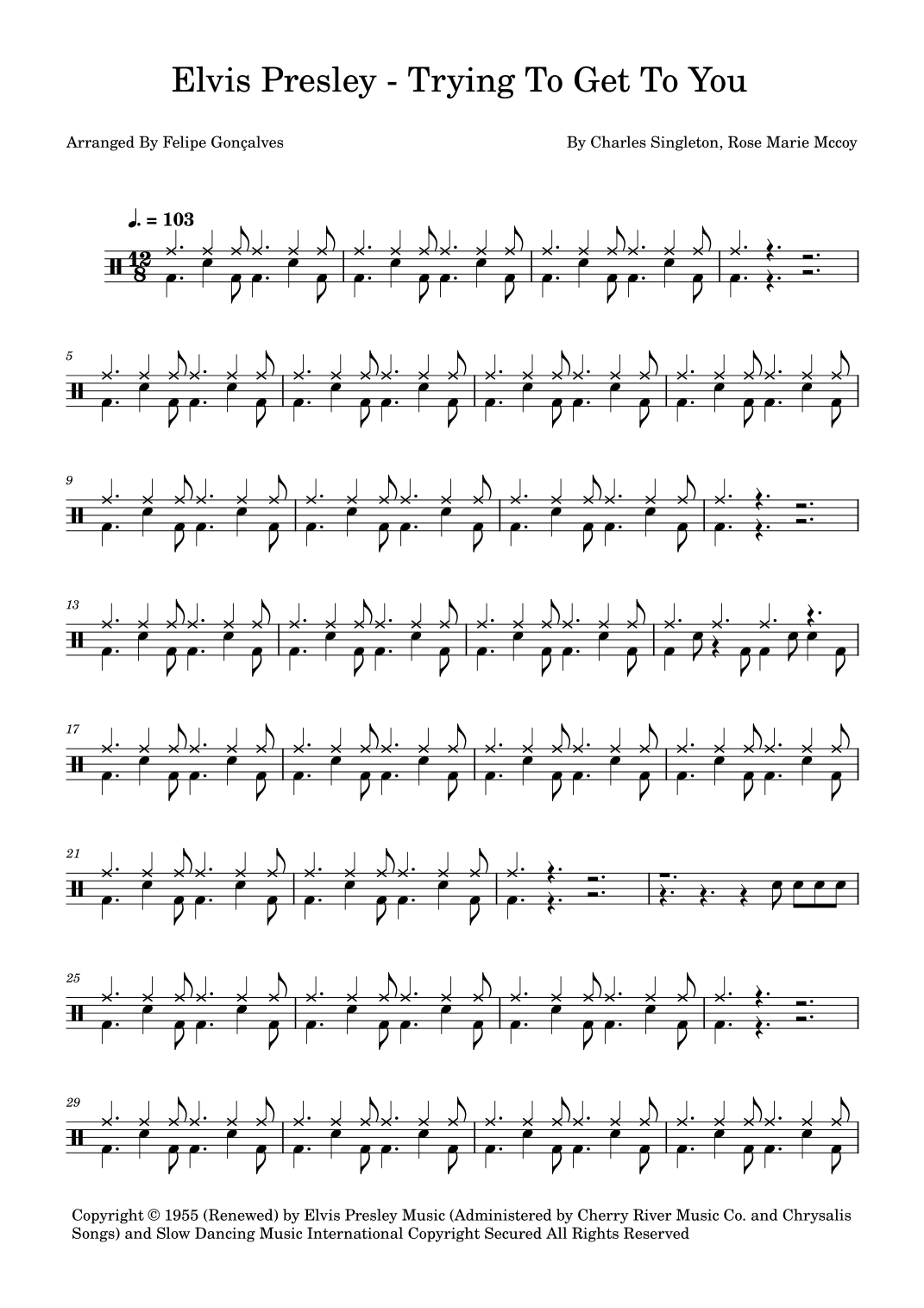 Trying To Get To You (arr. Felipe Gonçalves) by Elvis Presley Sheet ...