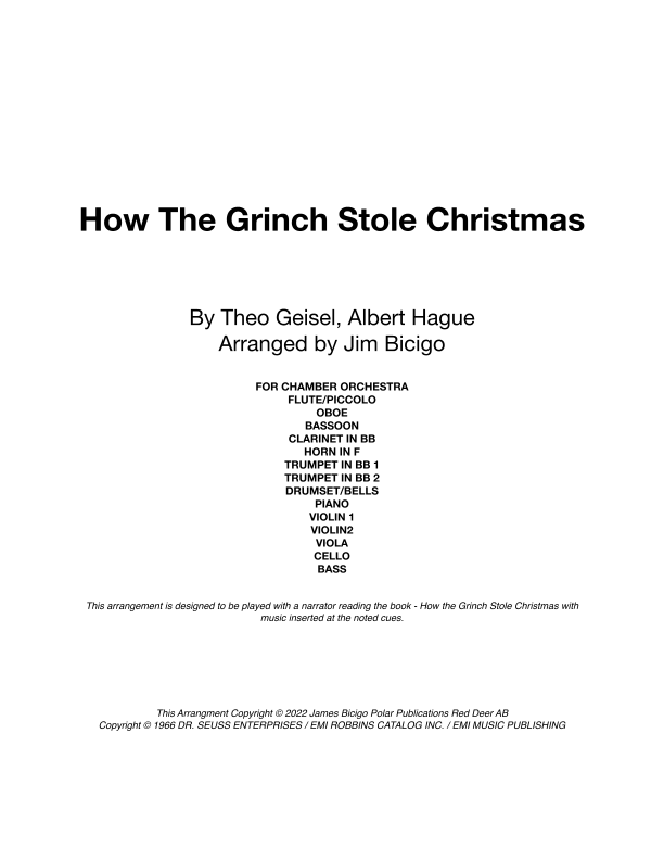 How The Grinch Stole Christmas (arr. James Bicigo) by Theo Geisel Sheet ...