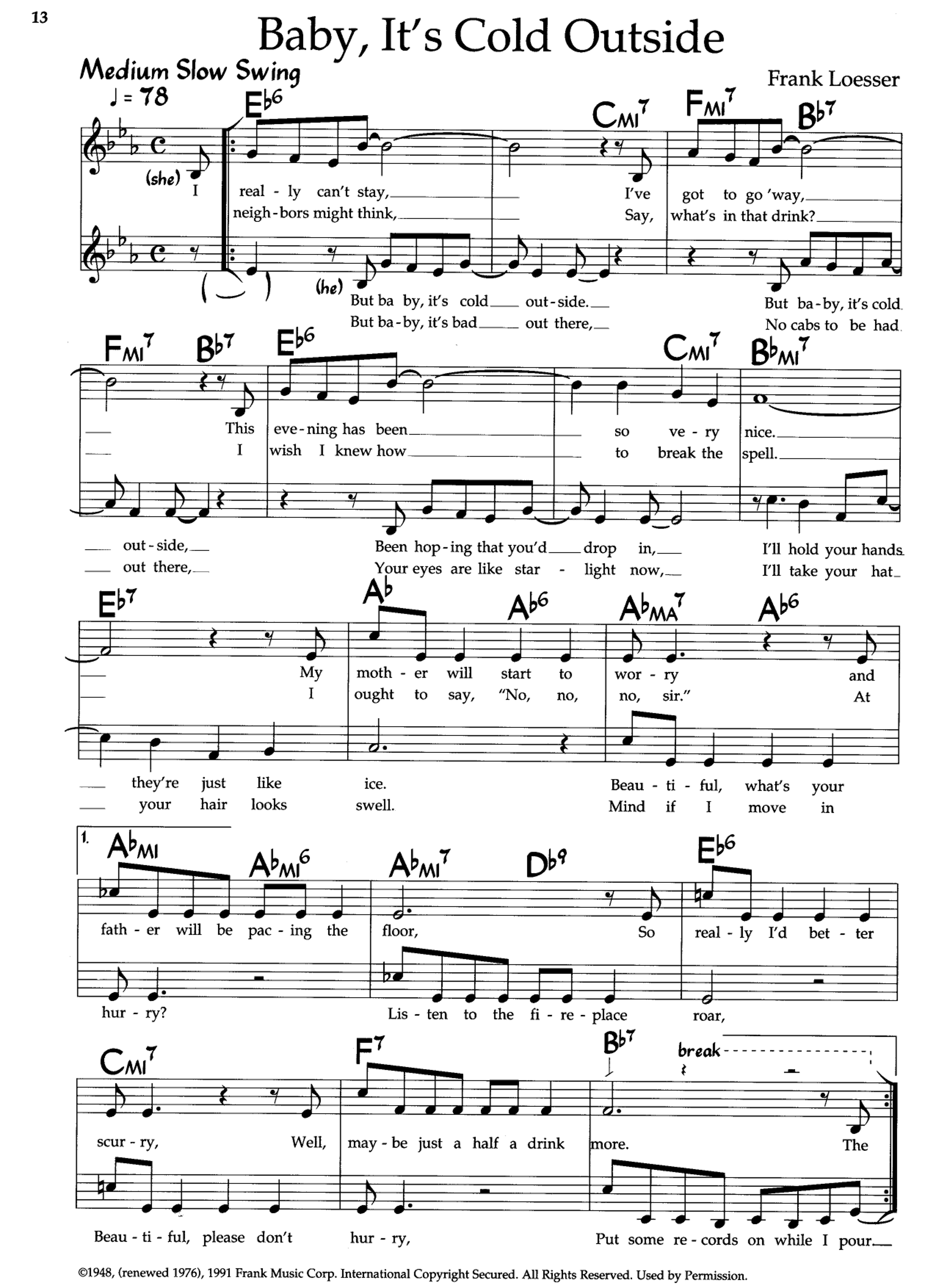 Baby, It's Cold Outside - Lead Sheet (arr. Frank Loesser) by Frank ...