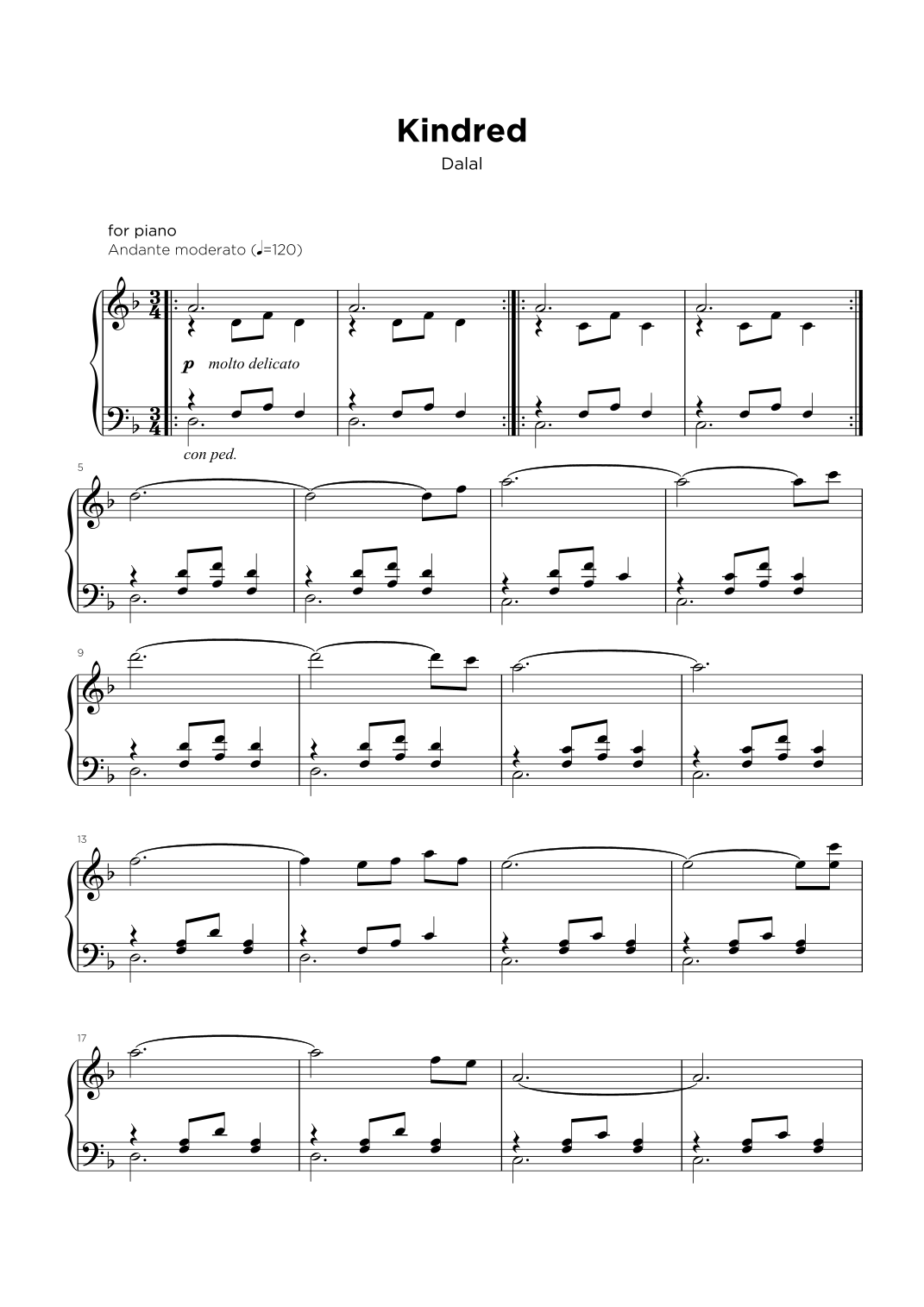 Kindred by Dalal Sheet Music for Piano Solo at Sheet Music Direct