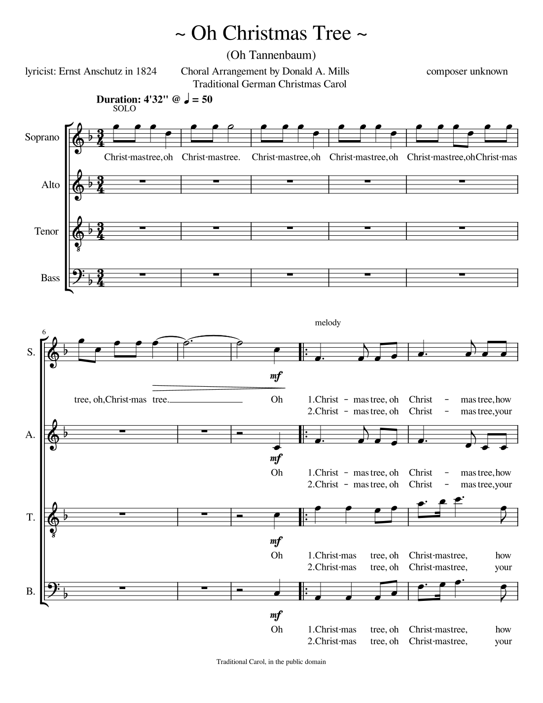 Oh Christmas Tree (SATB) (arr. Donald Mills) von Unknown Noten zum Chor ...