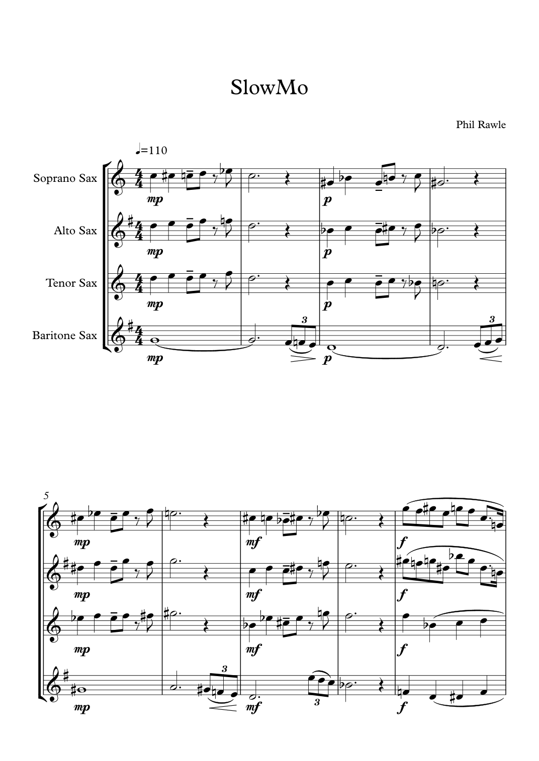 SlowMo - Saxophone Quartet Sheet Music | Phil Rawle | Woodwind Ensemble