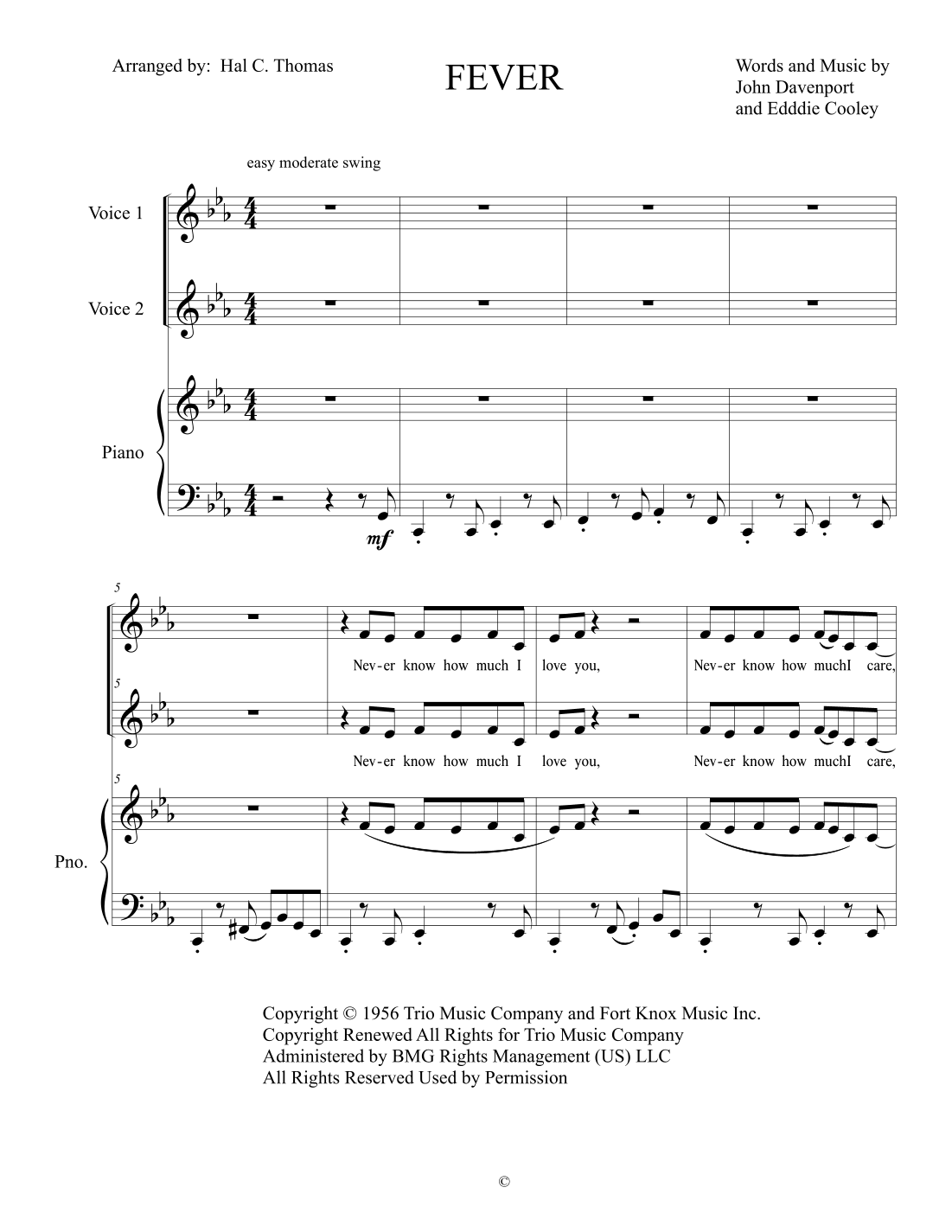 Fever (arr. HAL C THOMAS) by Peggy Lee Sheet Music for Choir at Sheet ...