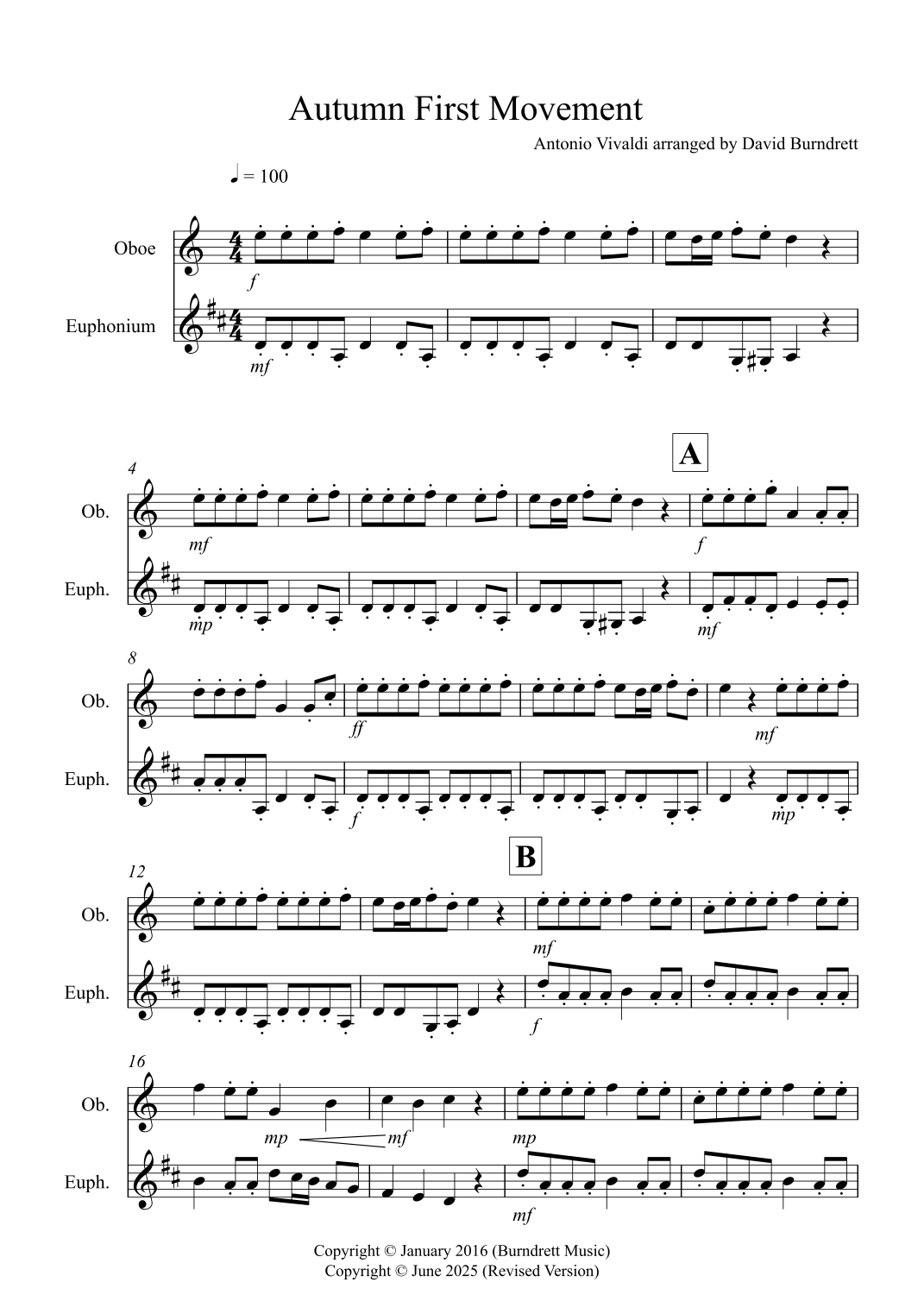 Autumn from "The Four Seasons" for Oboe and Euphonium Duet (arr. David ...
