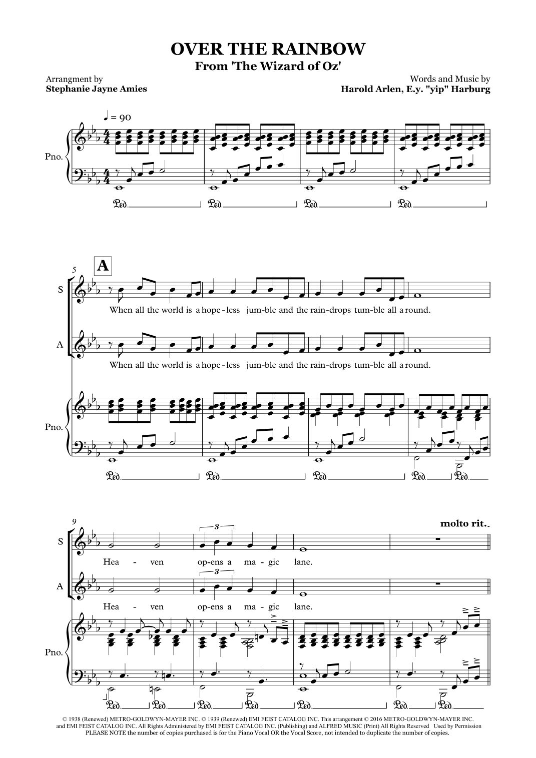 Over The Rainbow (arr. Stephanie Jayne Amies by Judy Garland Sheet ...
