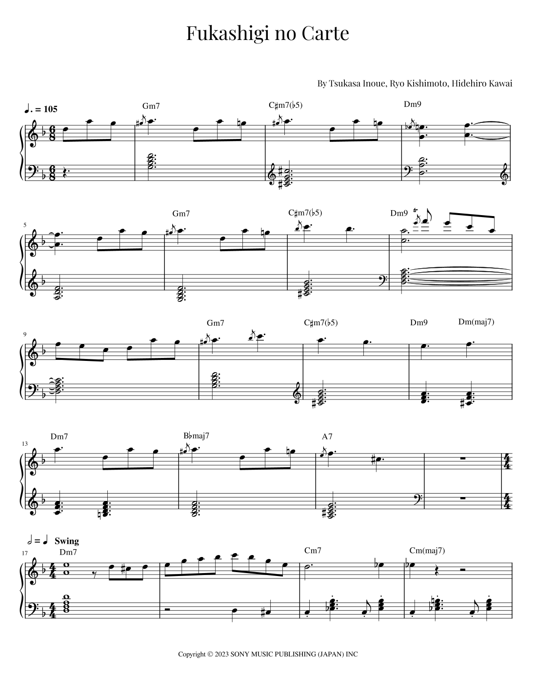 Fukashigi No Carte by Hidehiro Kawai Sheet Music for Easy Piano (arr ...