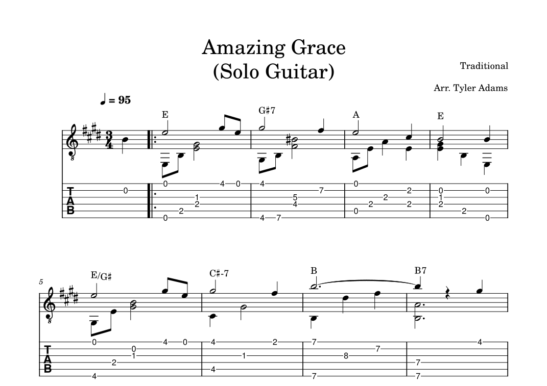 Amazing Grace (Intermediate Solo Guitar) (arr. Tyler Adams) by ...