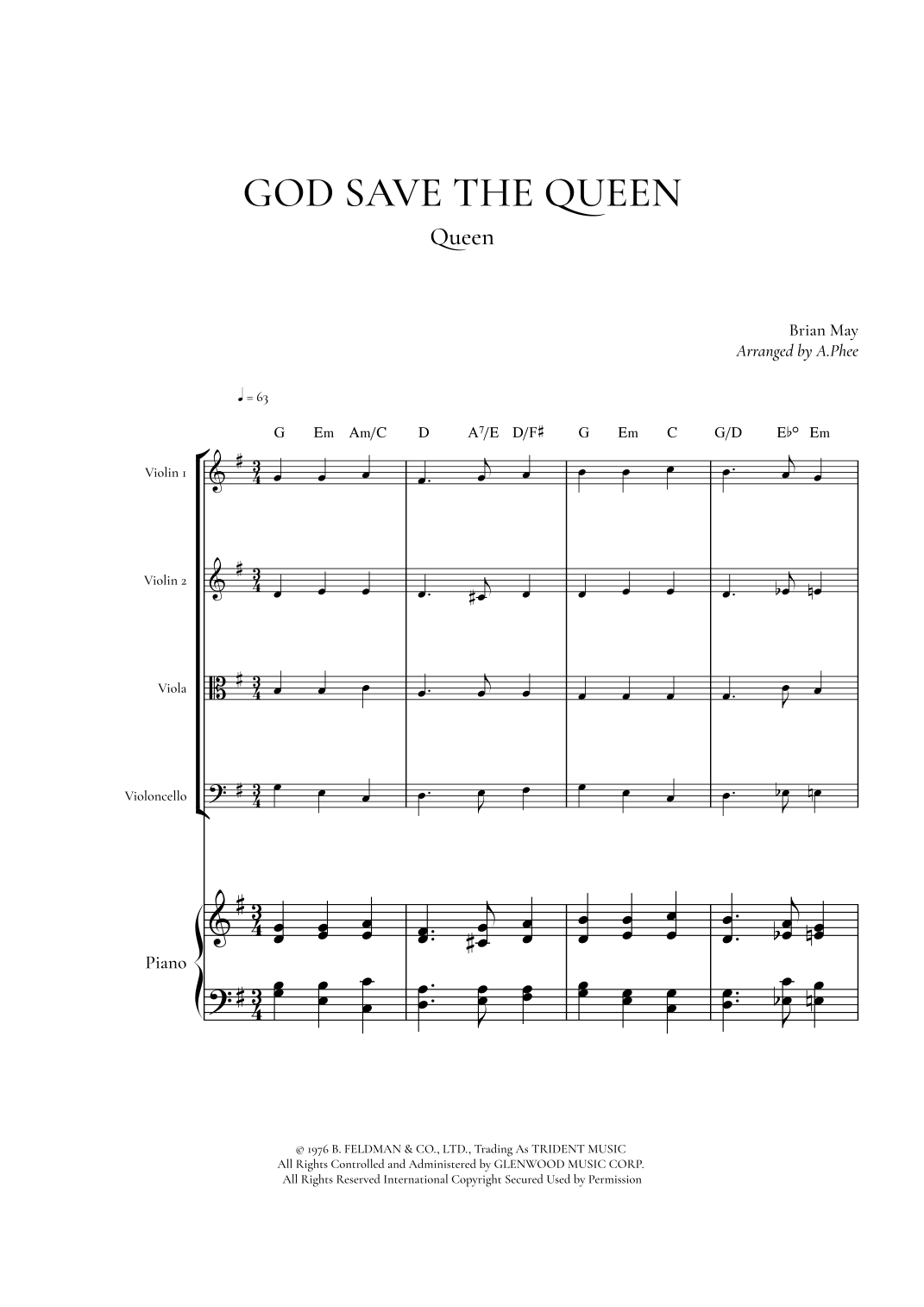God Save The Queen (arr. Phee) by Queen Sheet Music for Performance ...
