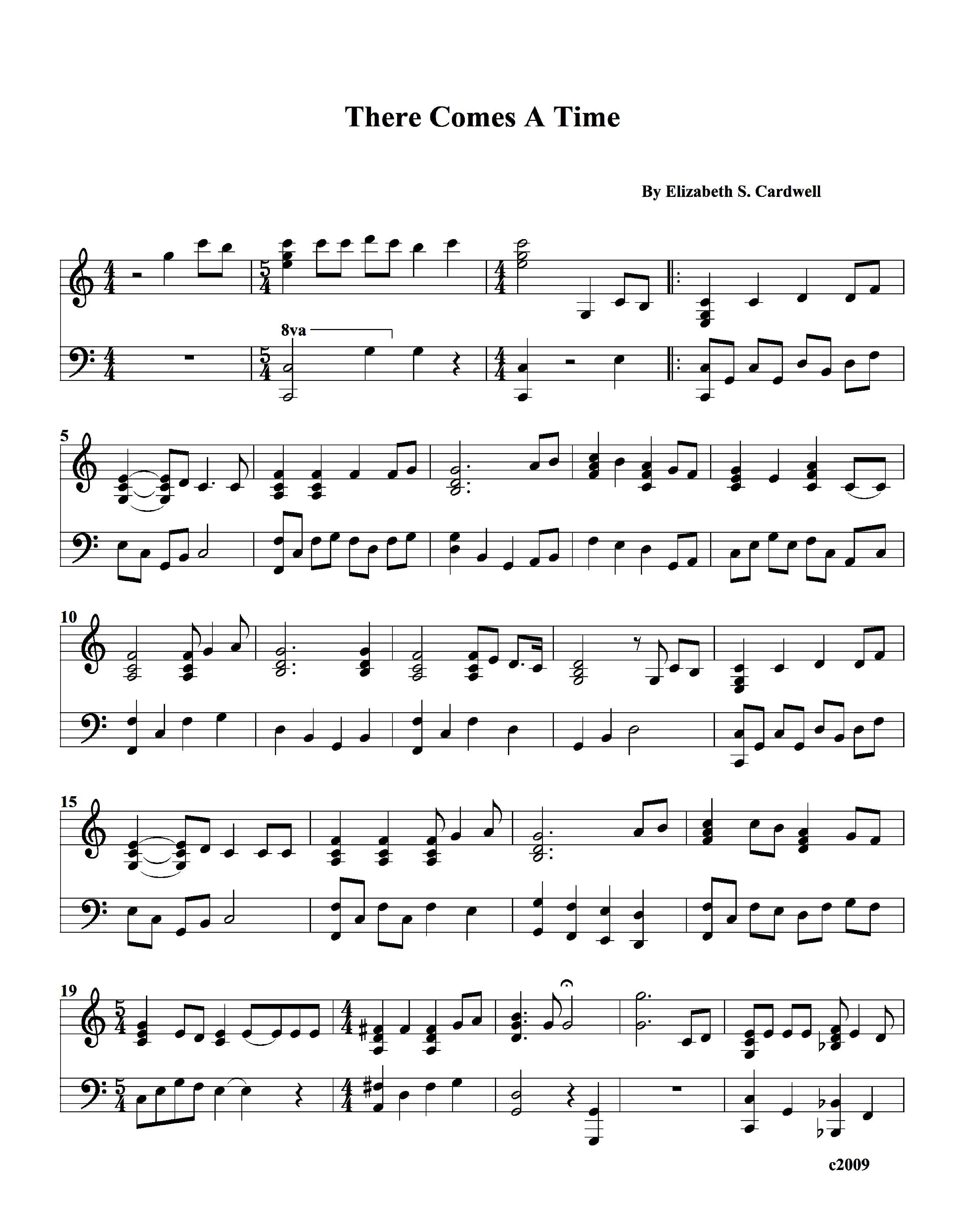There Comes a Time Sheet Music | Elizabeth S. Cardwell | Piano Solo