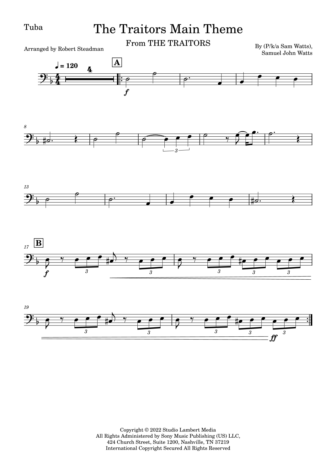 The Traitors Main Theme (arr. Robert Steadman) by (P/k/a Sam Watts ...