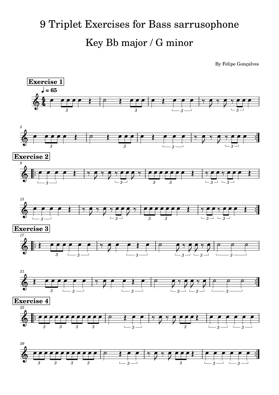9 Triplet Exercises for Bass sarrusophone by Felipe Gonçalves Sheet ...