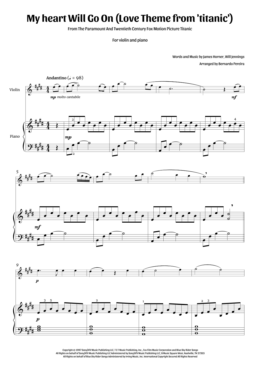 My Heart Will Go On (Love Theme From 'titanic') (arr. Bernardo Pereira ...
