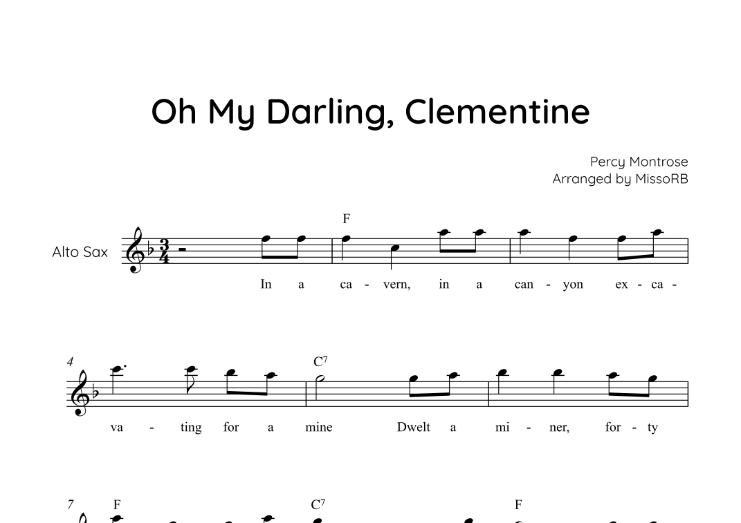 Oh My Darling, Clementine - Alto Sax in Ab With Chords & Lyric - Easy ...