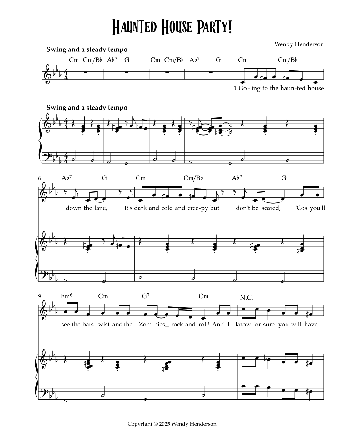 Haunted House Party! by Wendy Henderson Sheet Music for Piano, Vocal ...