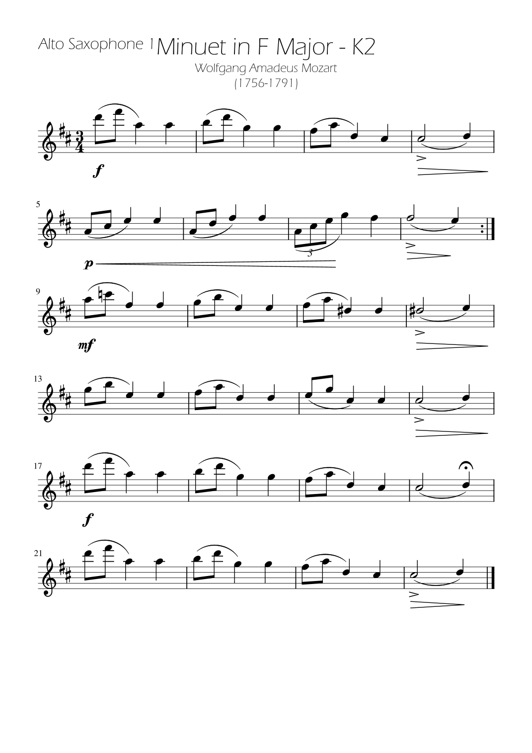 Mozart - Minuet in F Major K2 - Sax Trio AAB (arr. Ygor Nunes) by ...