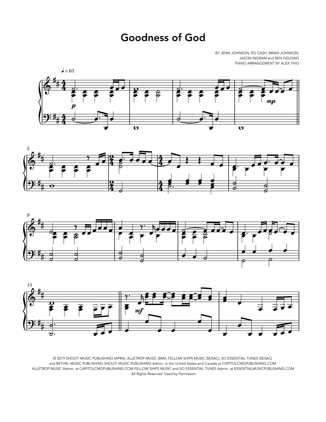Goodness Of God (arr. Alex Thio) by Bethel Music and Jenn Johnson Sheet ...