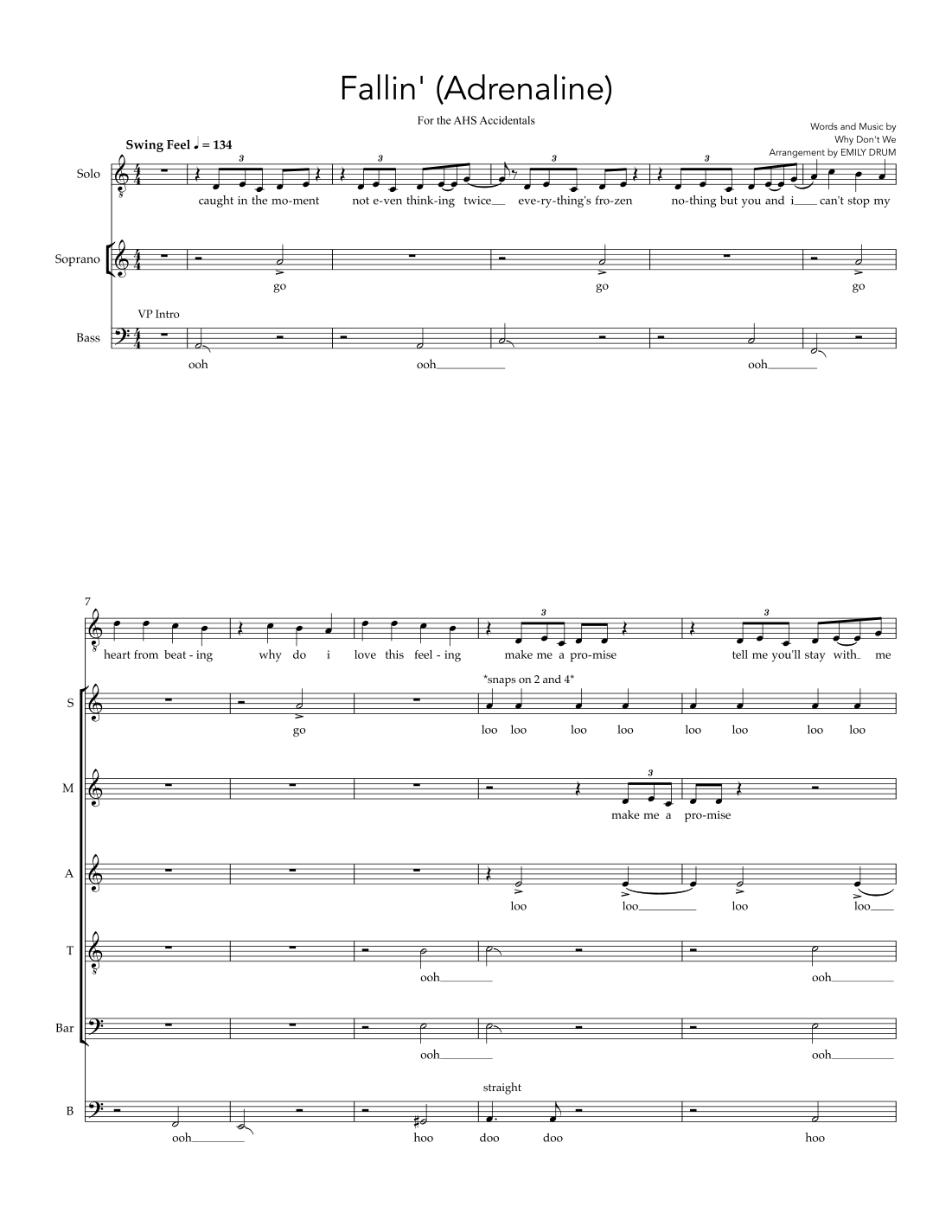Fallin' (Adrenaline) (arr. Emily Drum) by Why Don'T We Sheet Music for ...