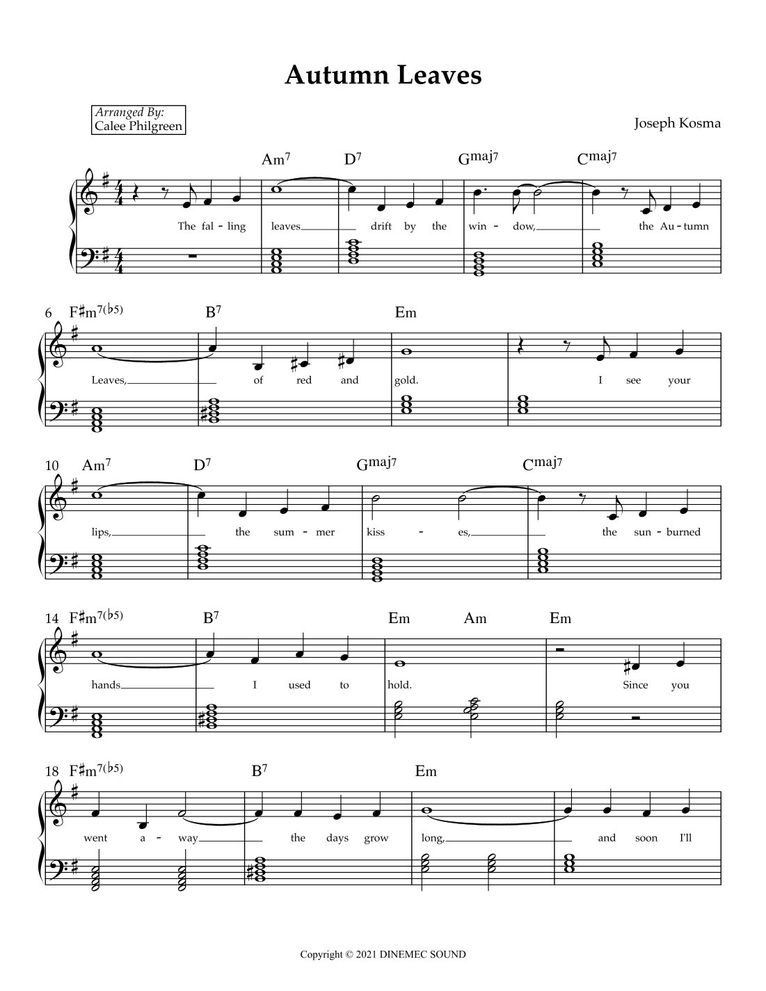 Autumn Leaves by Paul Sutin Sheet Music for Piano Solo at Sheet Music ...